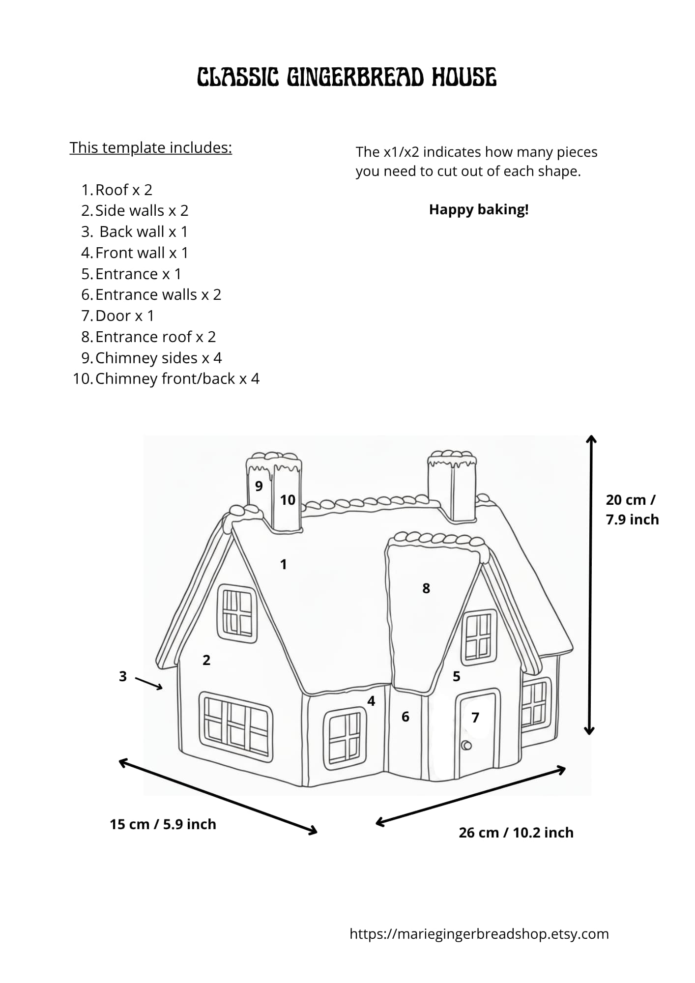 Classic Gingerbread House - Printable Template - My Gingerbread Shop